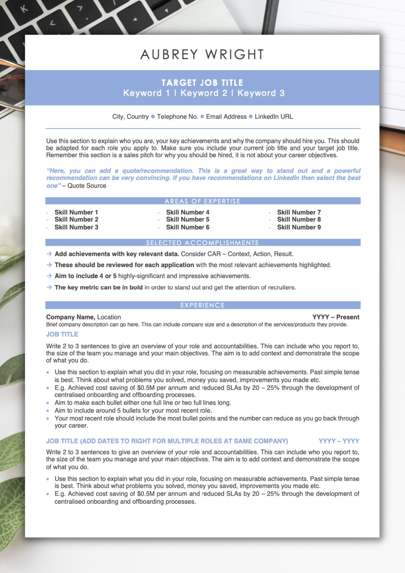 Modern CV Template And Cover Letter Blue